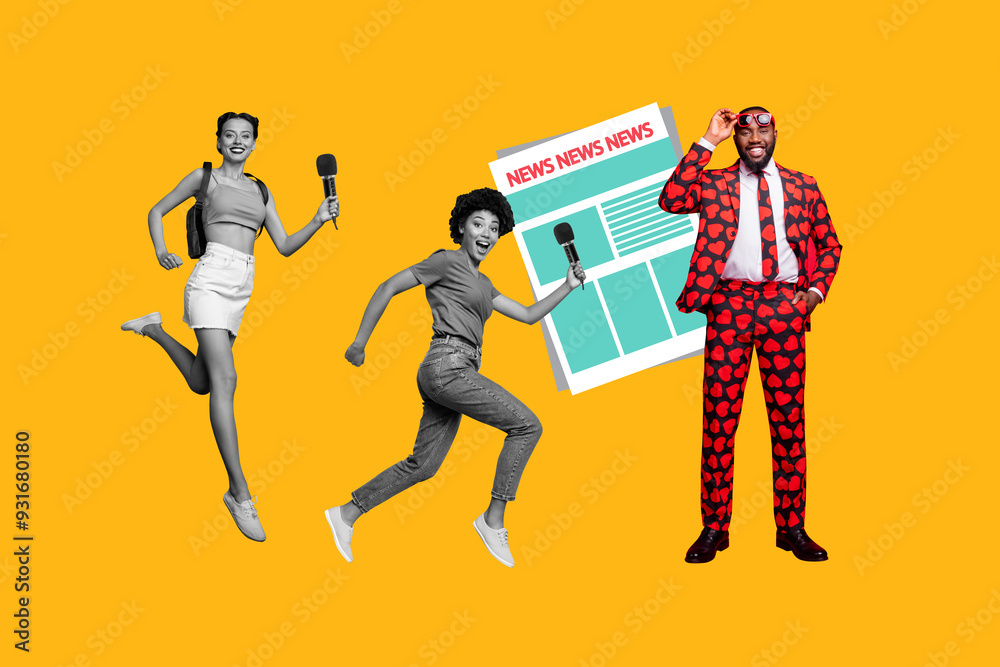 Composite trend artwork 3D sketch image collage of two young lady run ...