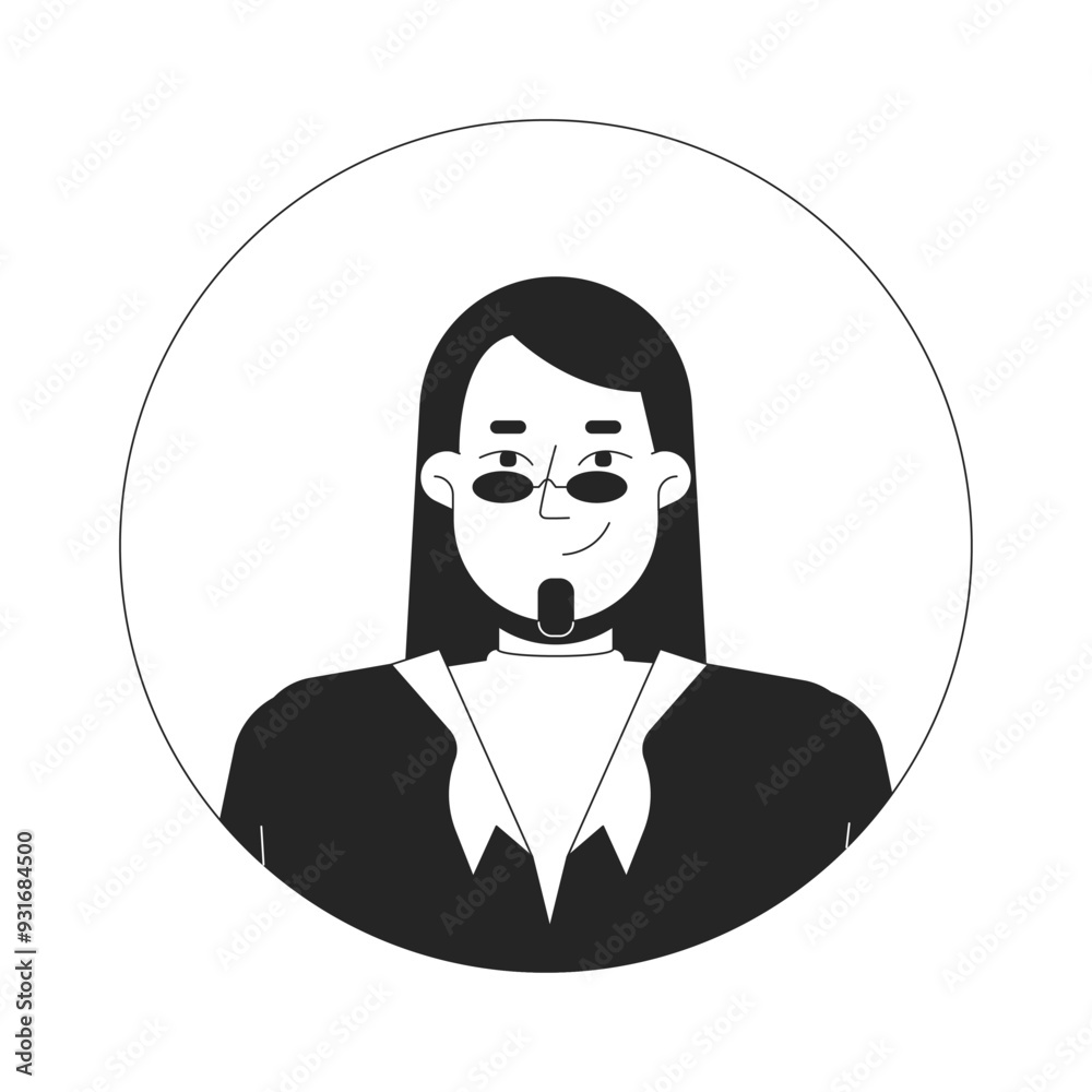 Sunglasses man with beard goatee black and white 2D vector avatar ...