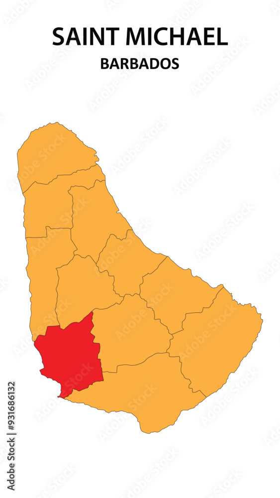Saint Michael Map is highlighted on the Barbados map with detailed ...
