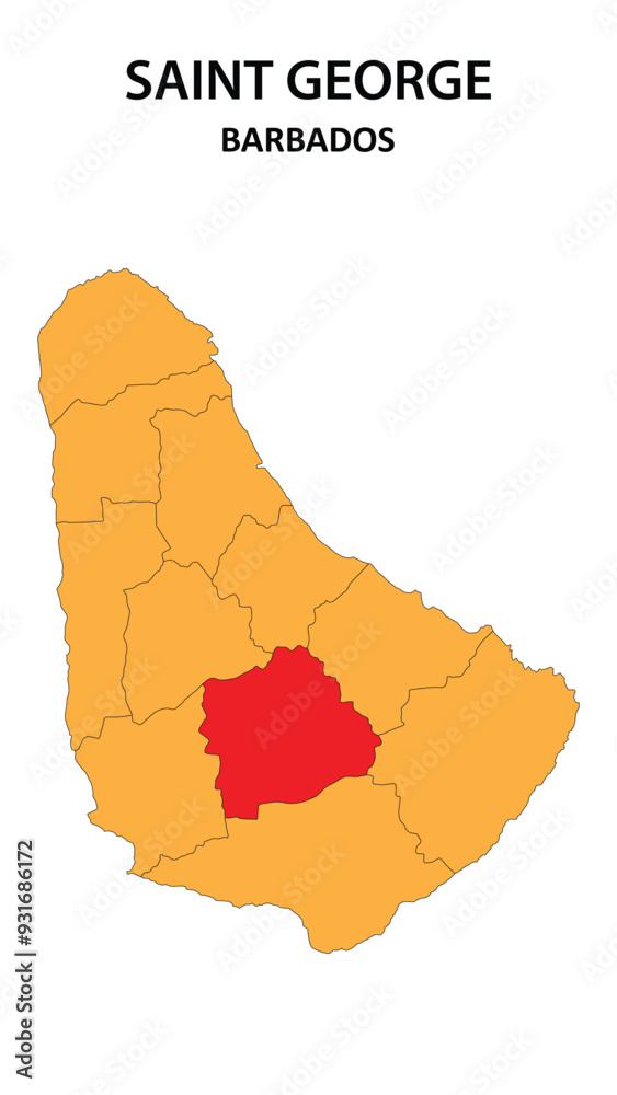 Saint George Map is highlighted on the Barbados map with detailed state ...