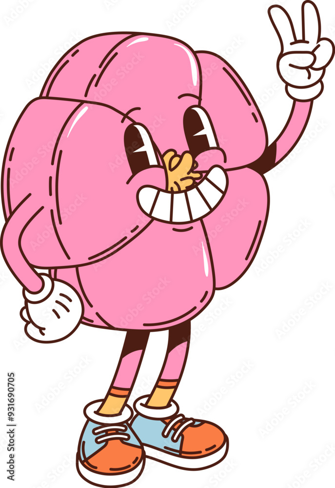 Cartoon groovy japanese namagashi dessert character. Vibrant pink ...