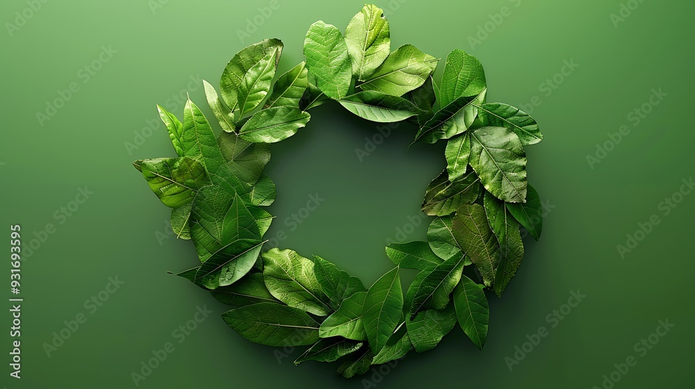 Leaf font isolated on full green gradient background leafs font made of ...