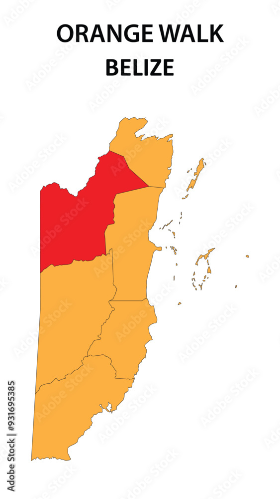 Orange Walk Map is highlighted on the Belize map with detailed state ...
