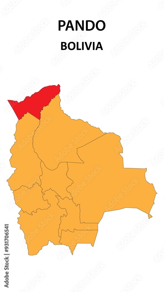 Pando Map is highlighted on the Bolivia map with detailed state and ...