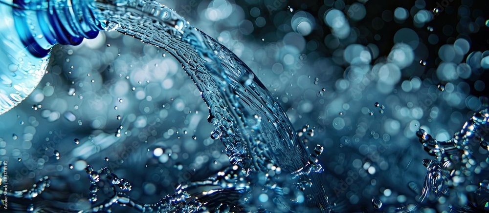 Cool water cascades from the bottle into the glass Water is being ...