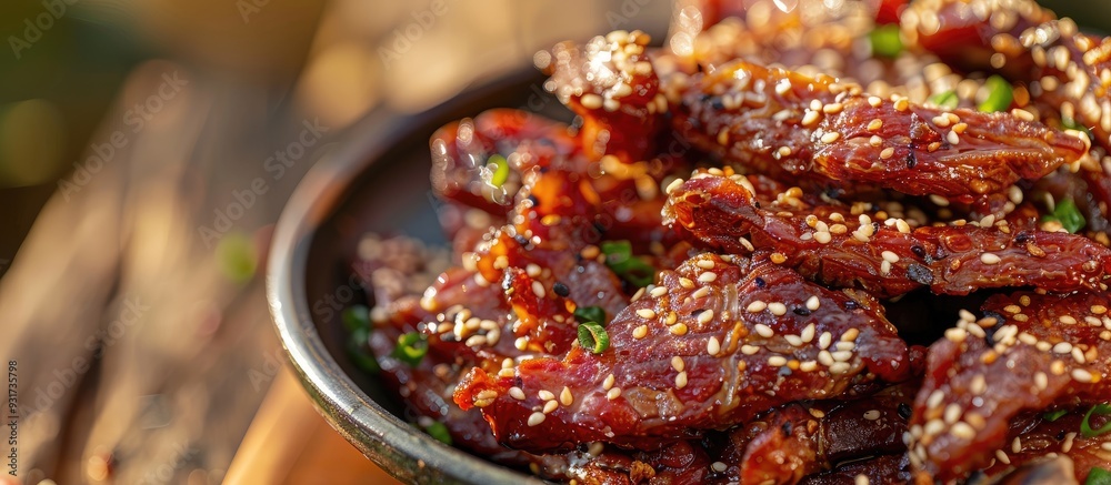 Fermented pork seasoned with sesame dried in the sun and then fried ...