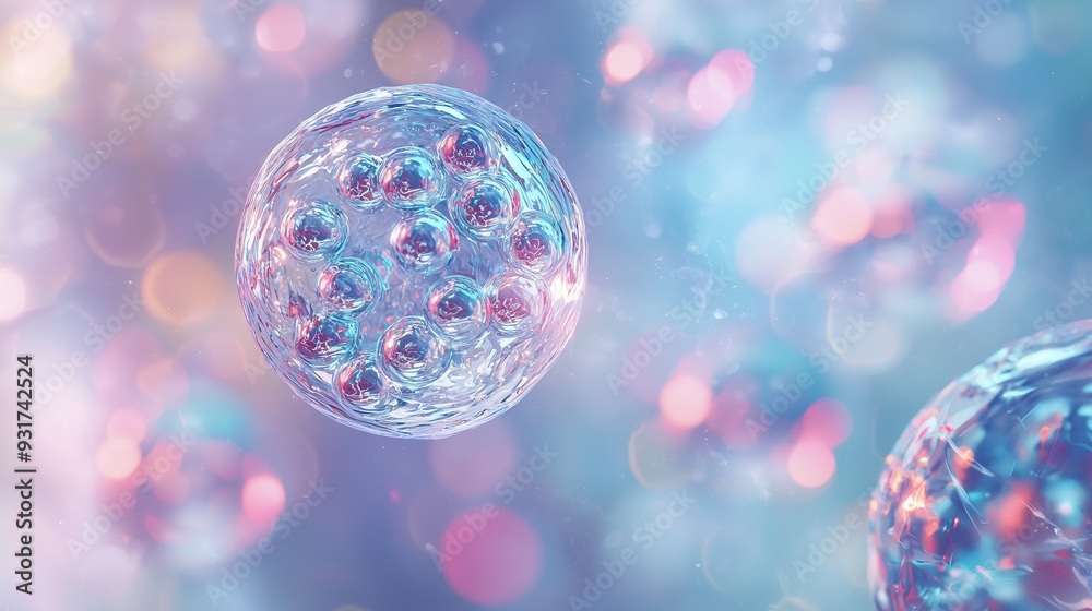 Microscopic view of nanoparticles in a vibrant, colorful environment ...