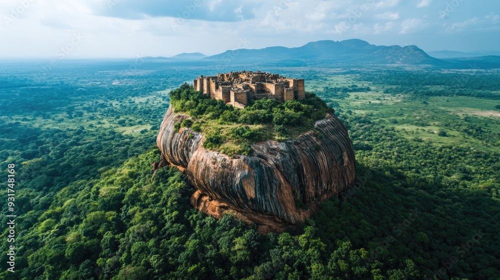 Aerial view of Lion Rock, with its ancient fortress ruins atop the ...