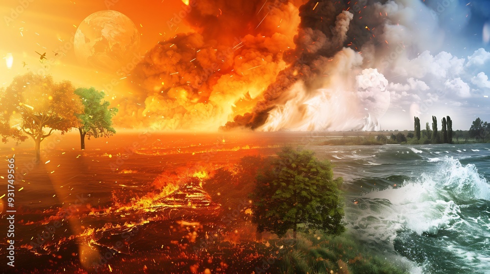 Image depicting the effects of climate change with extreme weather ...