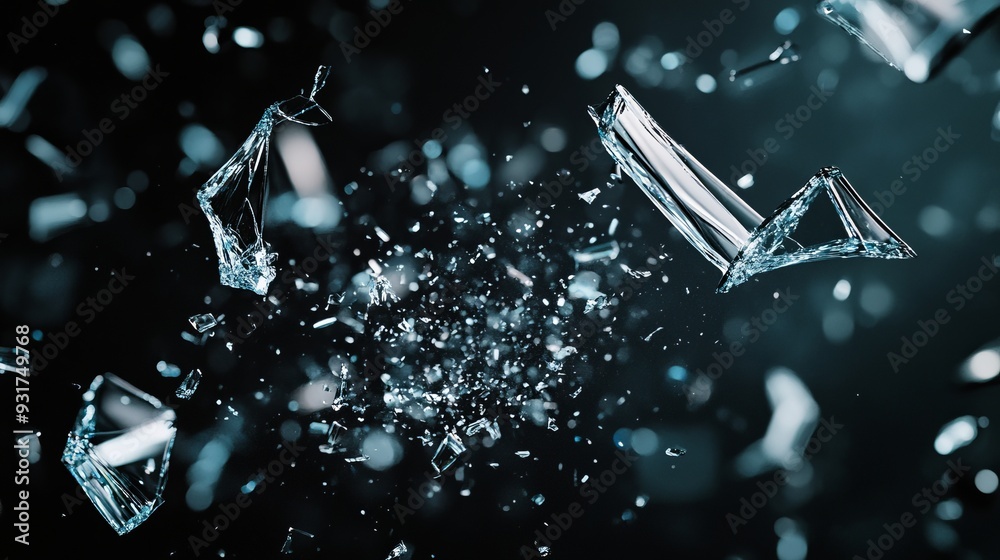 Dynamic glass texture featuring shattered pieces with bits and shards ...