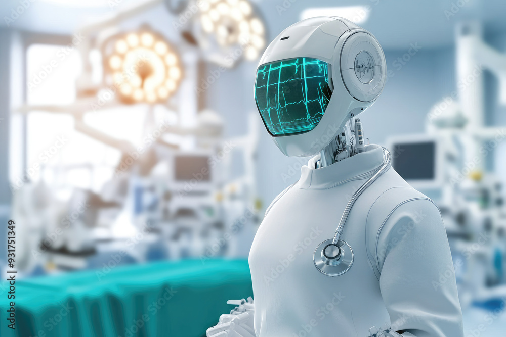 Advanced medical robot in a modern operating room, featuring a sleek ...