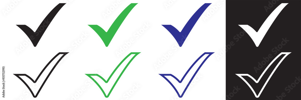 Four color tick. Green, white, blue, and black check mark. Tick symbol ...