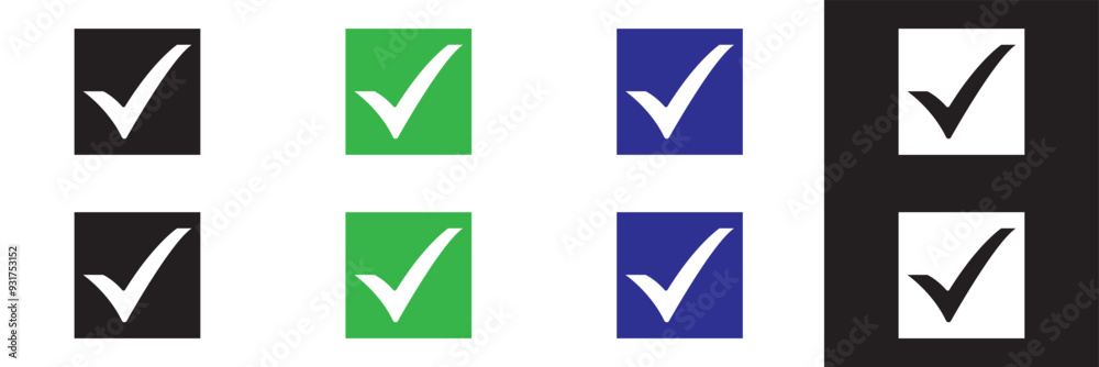 Four color tick. Green, white, blue, and black check mark. Tick symbol ...