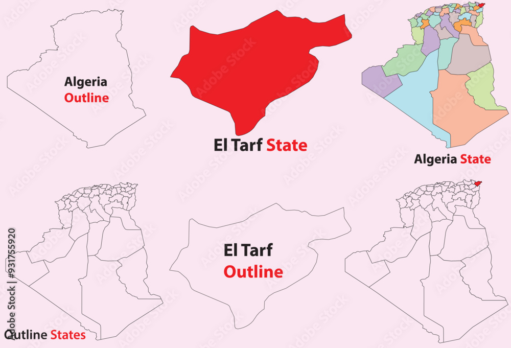 El Tarf map vector of Algeria, El Tarf line map, El Tarf with city map ...