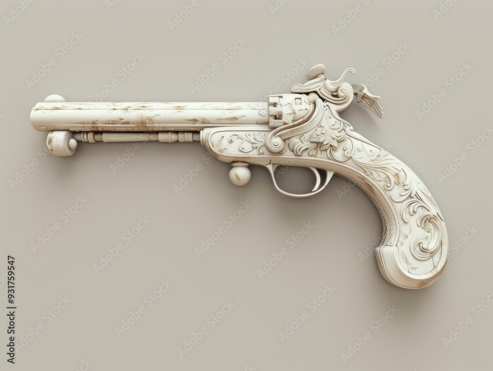 Antique Engraved Flintlock Pistol: A meticulously crafted flintlock ...