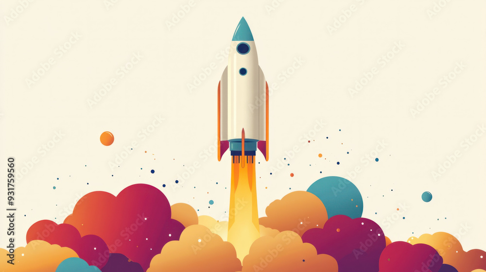 Rocket icon, 2D minimalist illustration of a rocket in a vertical ...