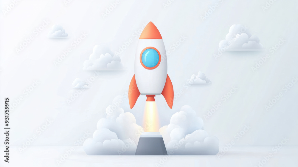 Rocket icon, Eye-catching flat design of a cheerful rocket with large ...