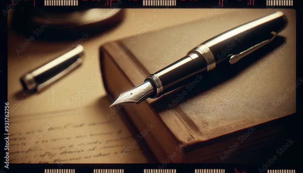 The Art of Words: A vintage fountain pen rests atop an antique book ...