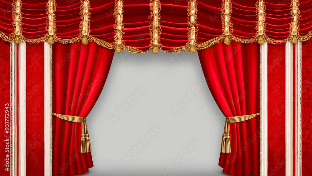 Theater stage with a red curtain background, Red curtain with white ...