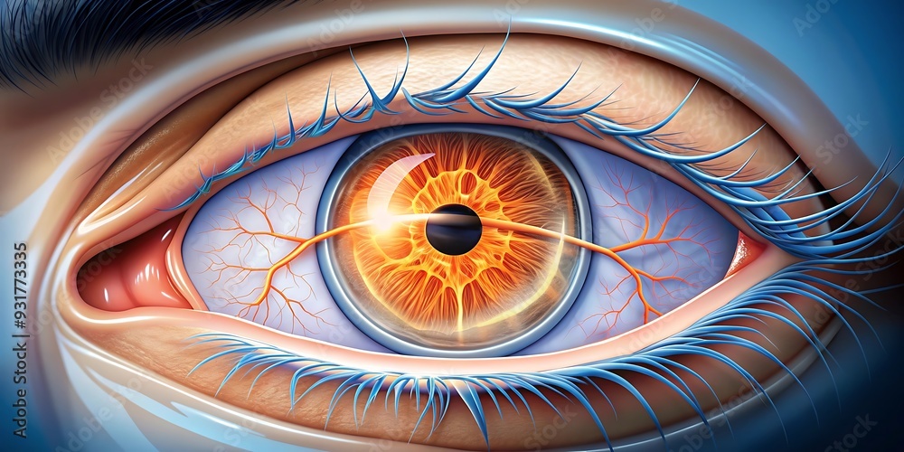 Illustration of a human eye with emphasis on orbital bone and ...