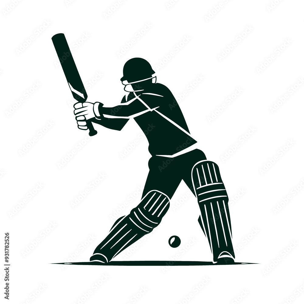 Minimalist vector illustration of cricket player mid-swing in dynamic ...