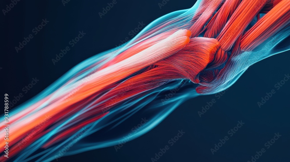 Muscle fibers visibly contract and relax, illustrating dynamic movement ...