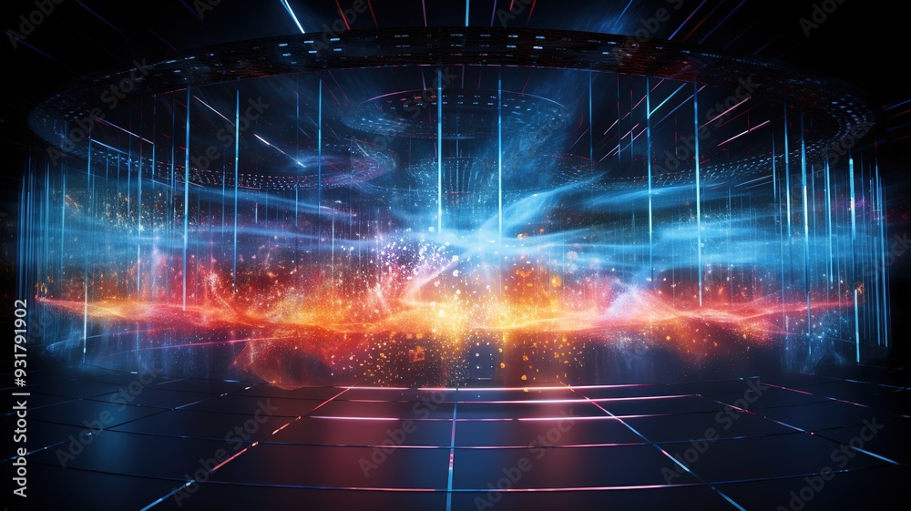 A high-energy quantum lab with entangled particles visualized as ...