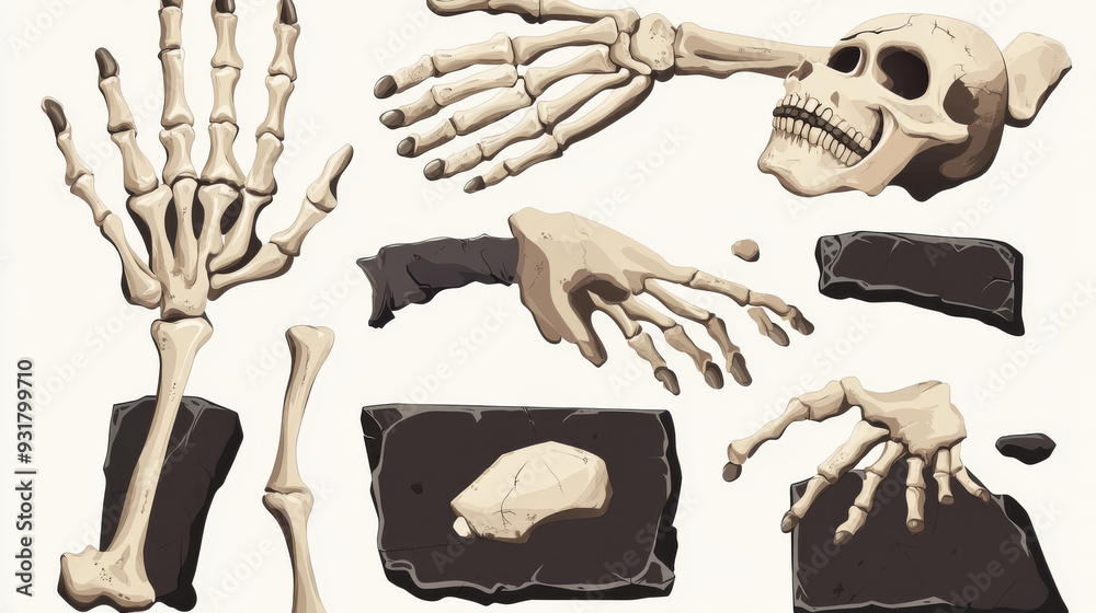 Skeletal or zombie hands gripping black banners or a tombstone ...