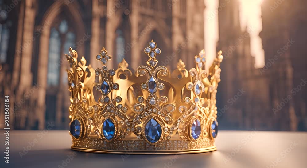 A gold royal king queen coronation crown with jewels and diamonds ...