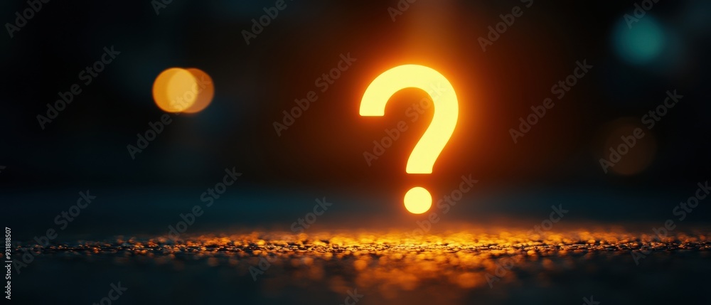 A glowing question mark on the ground, symbolizing curiosity and ...