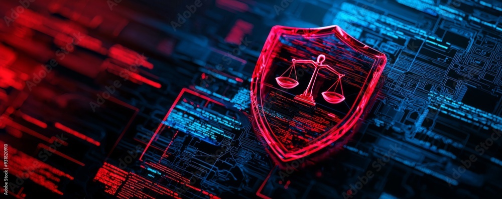 Futuristic law enforcement symbol, transparent shield with glowing ...