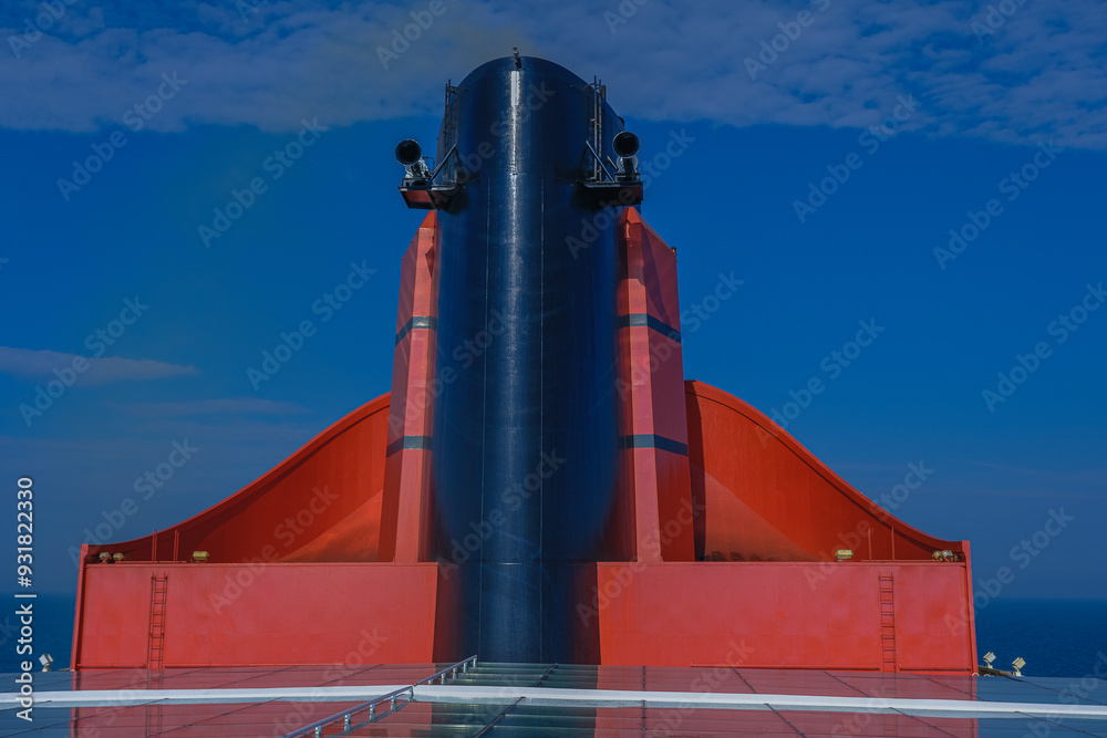 Red and black funnel smoke stack of legendary luxury ocean liner cruise ...