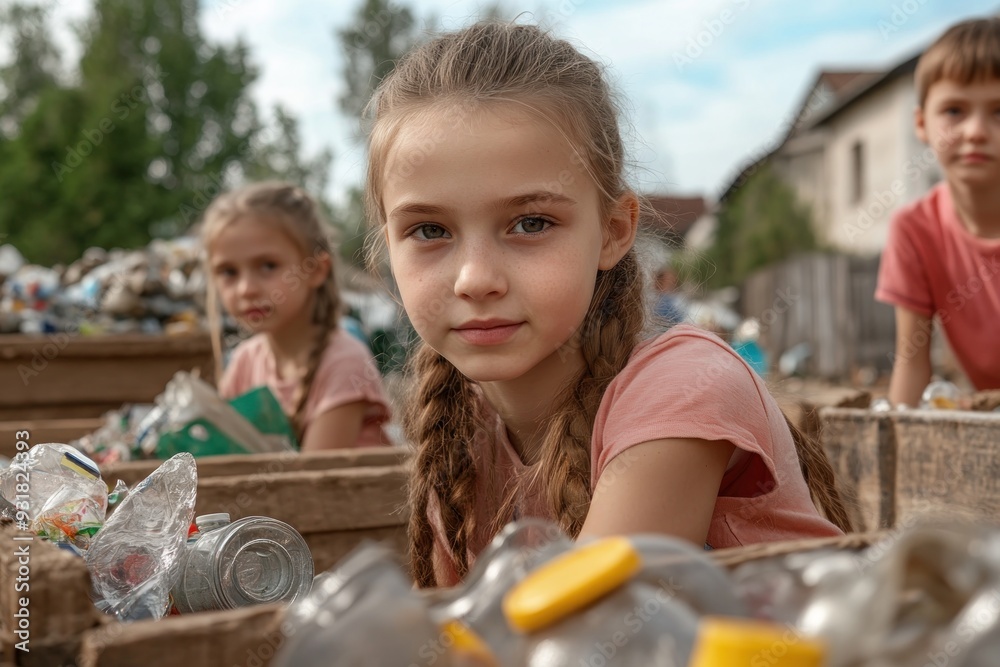 Family Recycling Drive Kids Sorting Plastic Bottles and Cans for a ...