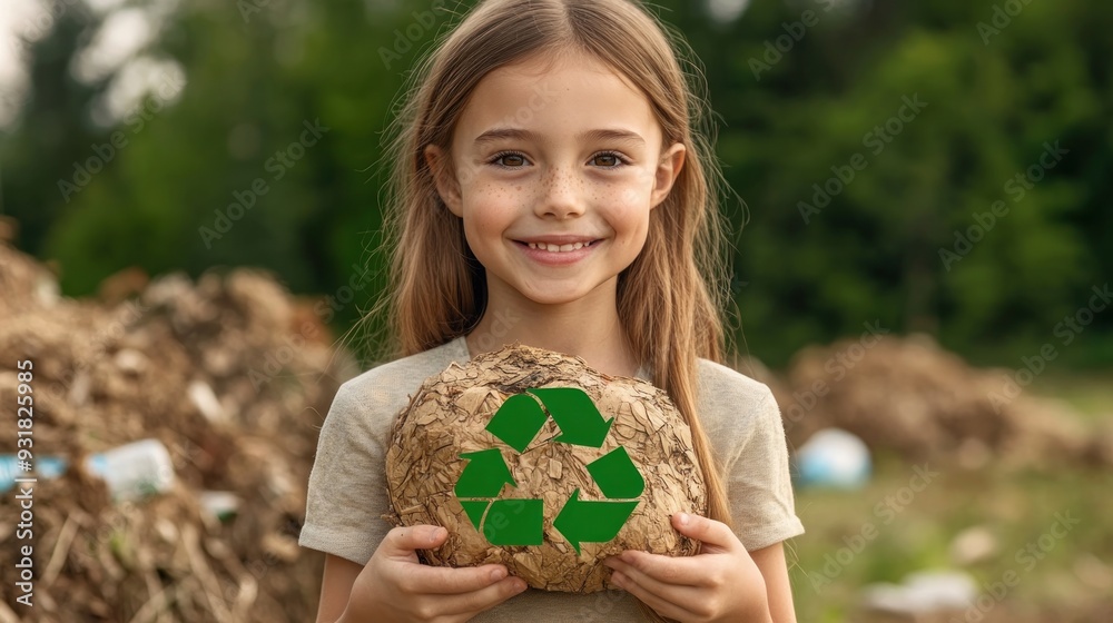 Young Girl Holds Recycling Badge, Proudly Demonstrating Environmental ...