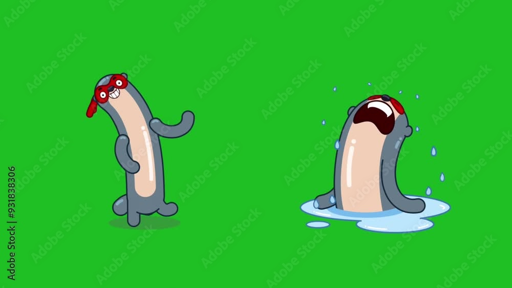 Funny greeting otter cartoon character and sticker otter crying loudly ...