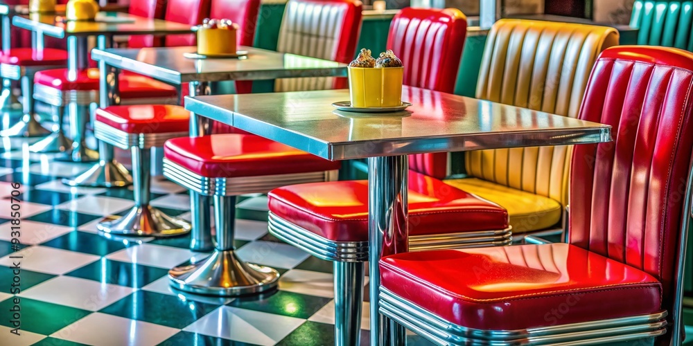Retro Diner Tabletop Nostalgia: Classic chrome, vibrant hues, and diner ...