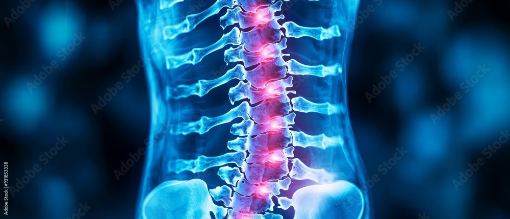 Detailed X-ray of the lumbar spine and pelvis, focusing on bone ...