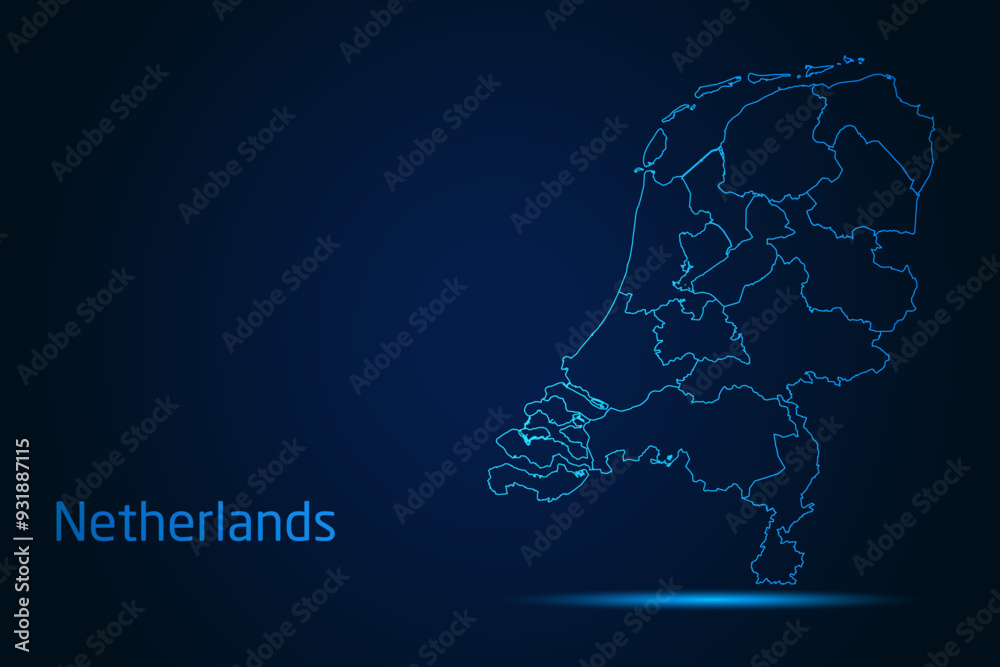 Vetor de Abstract High Detailed Glow Blue Map on Dark Background of Map ...