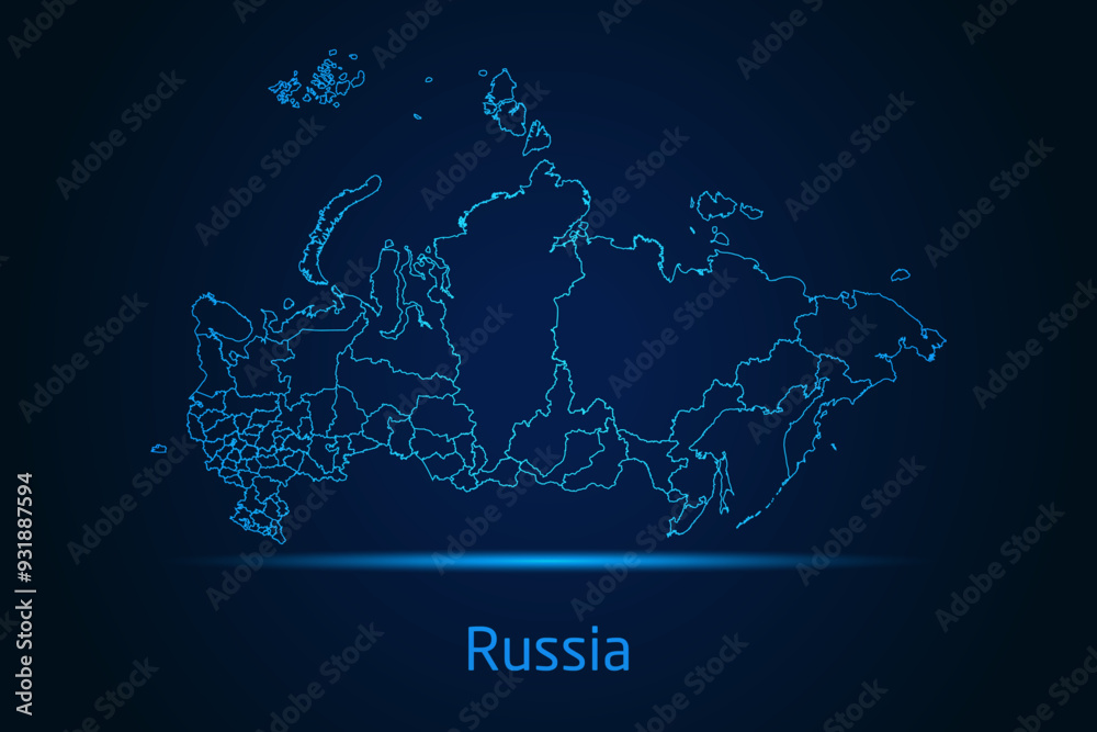 Abstract High Detailed Glow Blue Map on Dark Background of Map of ...