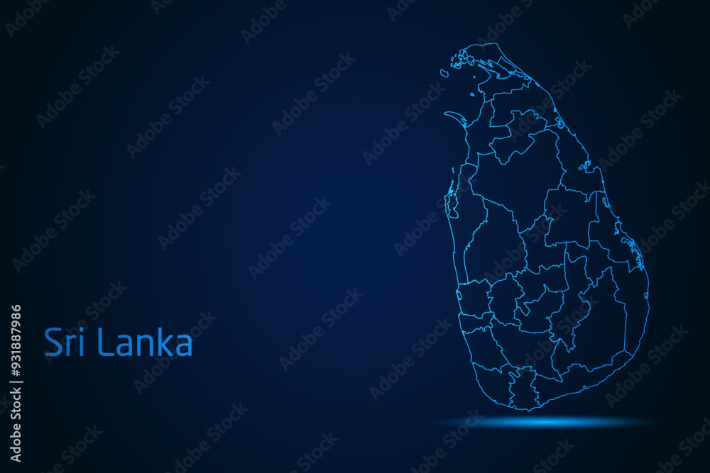 Abstract High Detailed Glow Blue Map on Dark Background of Map of Sri ...