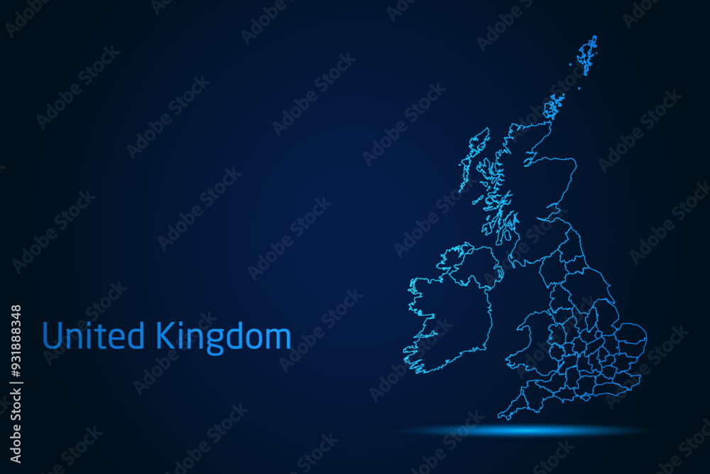 Abstract High Detailed Glow Blue Map on Dark Background of Map of ...