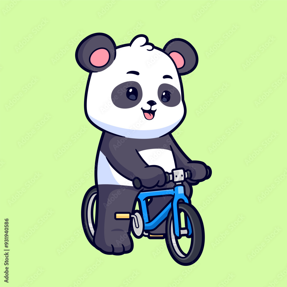Cute Panda riding bicycle vector mascot logo. Animal transportation ...