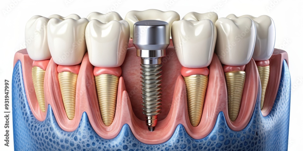 Tooth implant showing detailed anatomy of dental implant and ...
