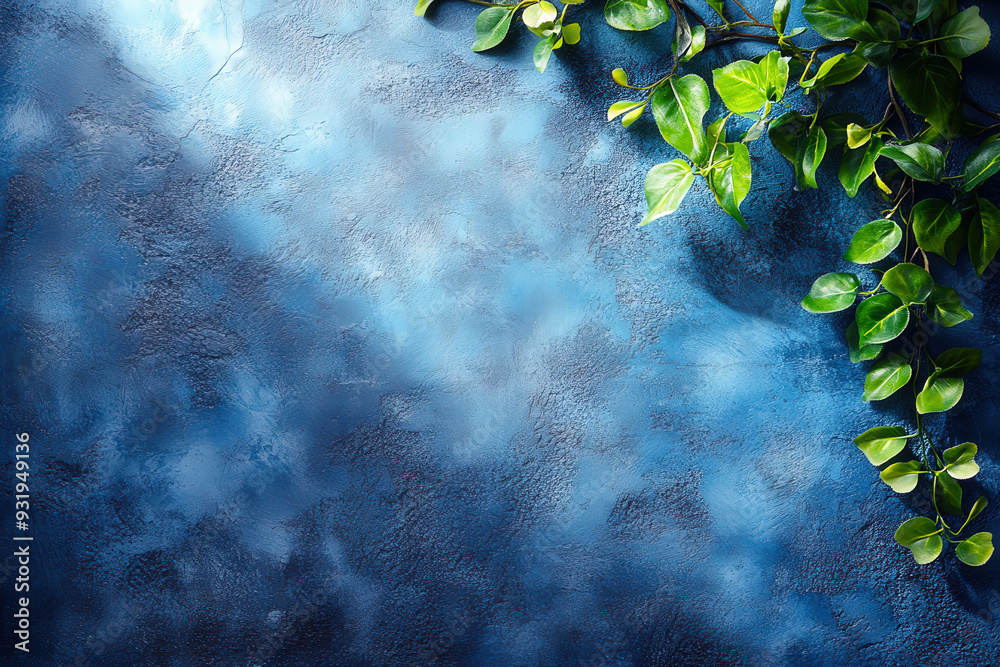 Blue Background with Green Foliage: A serene and minimalist backdrop ...