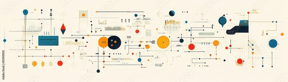 A flowchart with interconnected elements and pathways, illustrating the ...