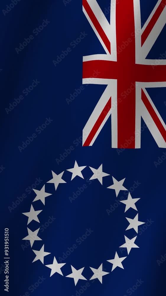 Vertical Cook Islands Flag footage video waving in wind, Vertical Flag ...