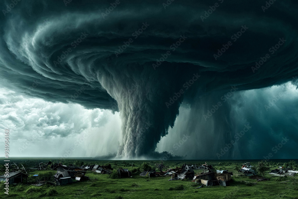 Scenery of massive tornado, huge cyclone, apocalyptic feeling ...