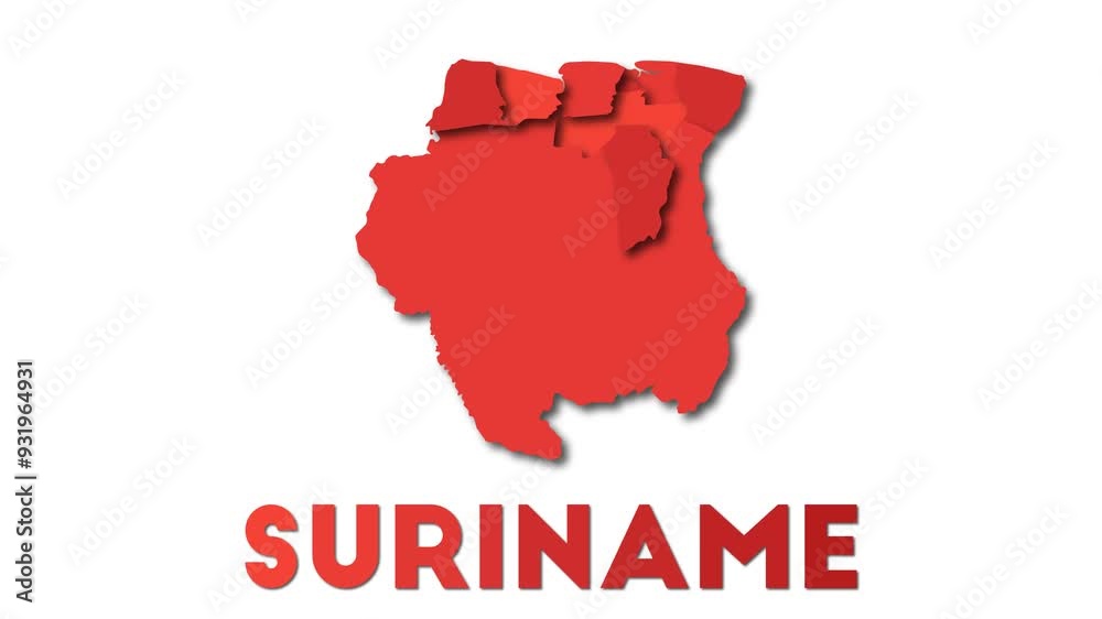 Suriname map showing regions. Animated country map with title. 4k ...
