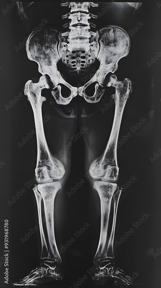 X-ray of a human skeleton showing femur, tibia, and fibula alignment in ...