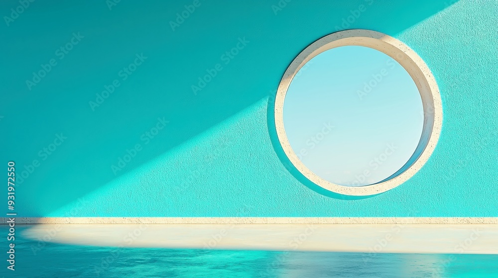 Virtual gallery, serene blue ambiance, spacious layout, inviting ...